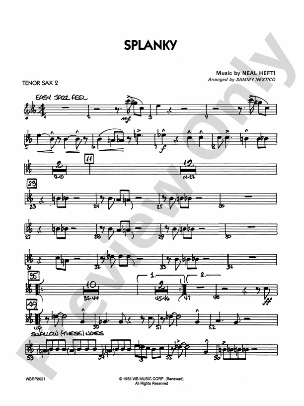 Splanky: 2nd B-flat Tenor Saxophone: 2nd B-flat Tenor Saxophone Part ...