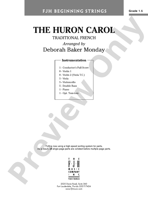 The Huron Carol: String Orchestra Conductor Score & Parts - Digital ...