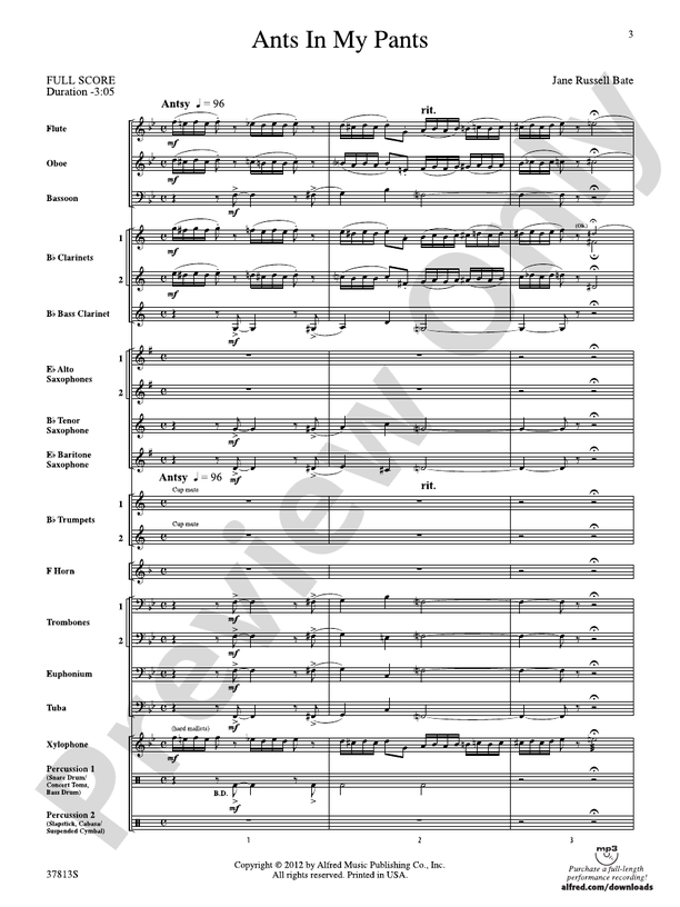 Ants in My Pants: Concert Band Conductor Score & Parts: Jane Russell ...