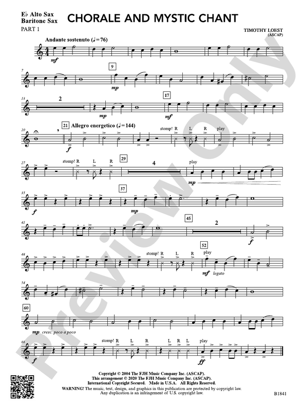 Chorale and Mystic Chant: Part 1 - E-flat Alto Sax / Baritone Sax: Part ...