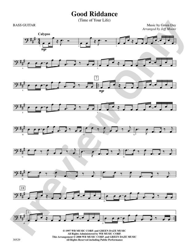 Good Riddance Time Of Your Life String Bass String Bass Part Digital Sheet Music Download