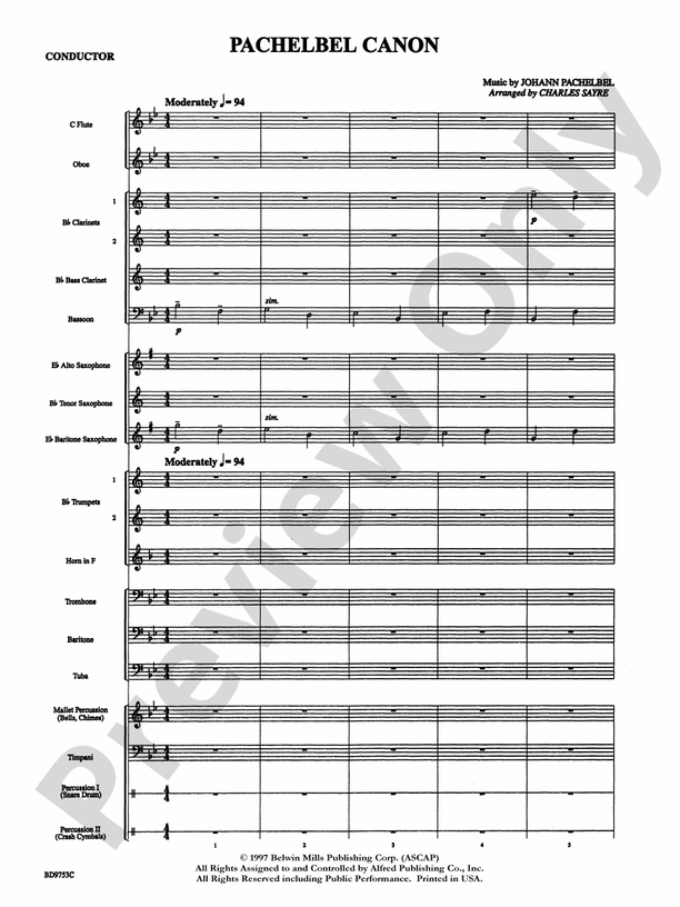 Pachelbel Canon: Concert Band Conductor Score & Parts: Johann Pachelbel ...