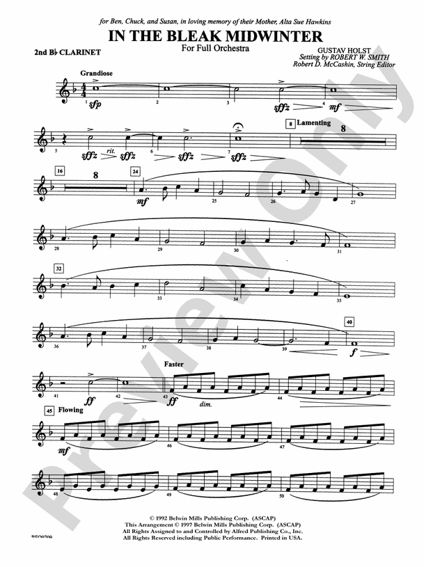 In The Bleak Midwinter 2nd B Flat Clarinet 2nd B Flat Clarinet Part