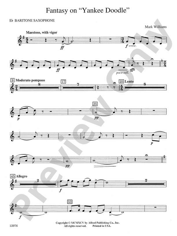 Fantasy On Yankee Doodle E Flat Baritone Saxophone E Flat Baritone