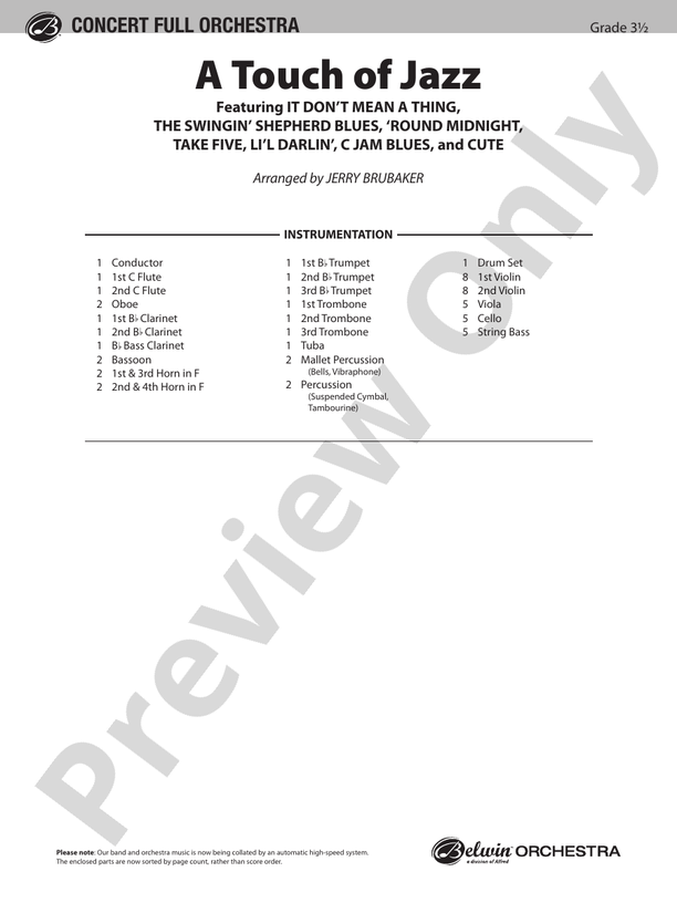 A Touch of Jazz: Full Orchestra Conductor Score & Parts - Digital Sheet ...