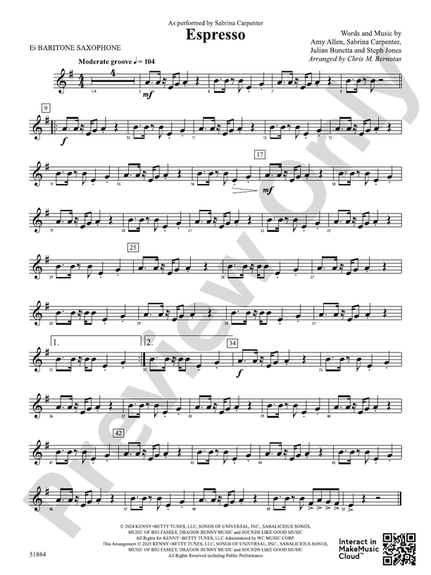 Espresso: E-flat Baritone Saxophone: E-flat Baritone Saxophone Part ...