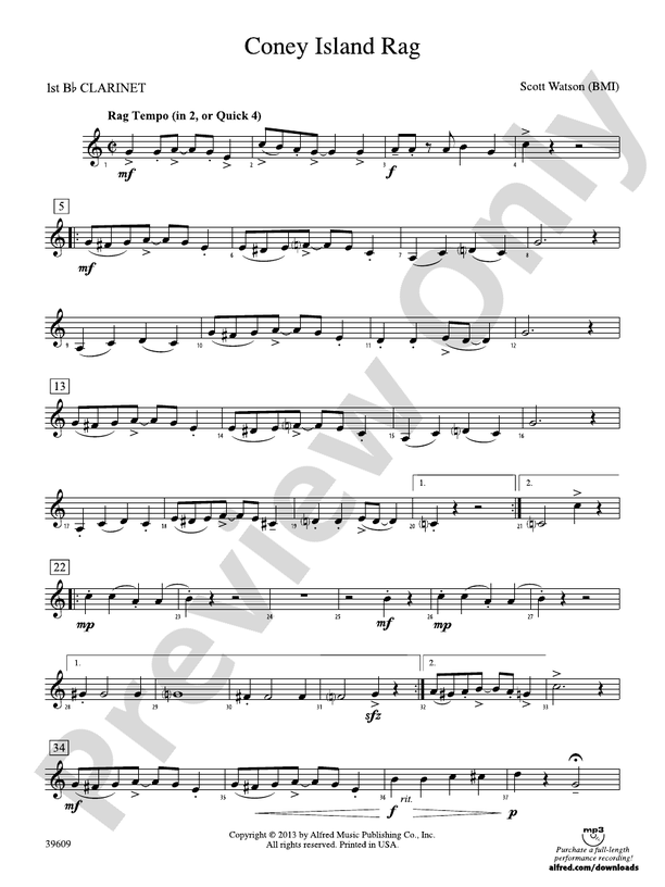 Coney Island Rag: 1st B-flat Clarinet: 1st B-flat Clarinet Part - Digital Sheet Music Download
