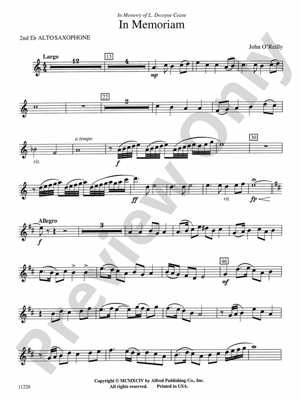 In Memoriam 2nd E Flat Alto Saxophone 2nd E Flat Alto Saxophone Part