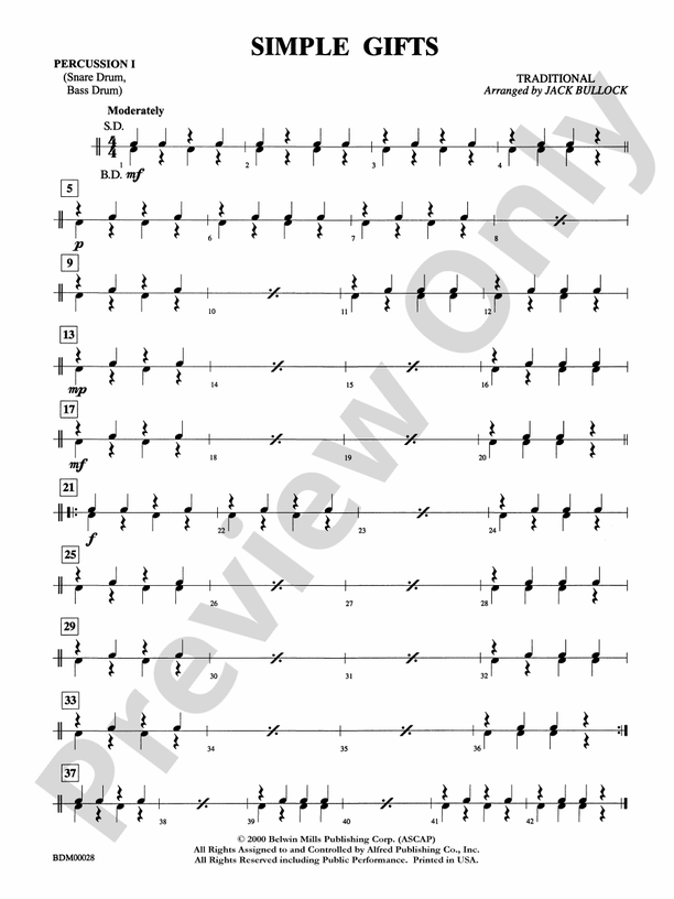 Simple Gifts: 1st Percussion: 1st Percussion Part - Digital Sheet Music ...