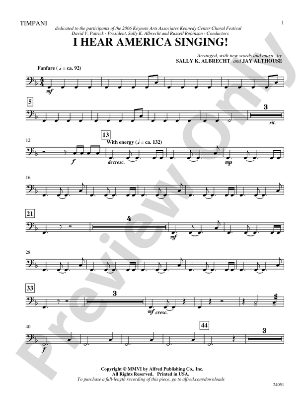I Hear America Singing!: Timpani: Timpani Part - Digital Sheet Music ...
