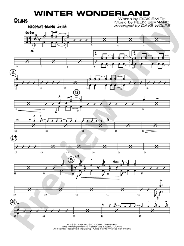 Winter Wonderland: Drums: Drums Part - Digital Sheet Music Download