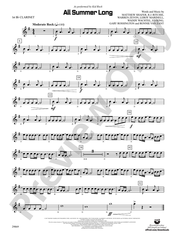 All Summer Long: 1st B-flat Clarinet: 1st B-flat Clarinet Part ...