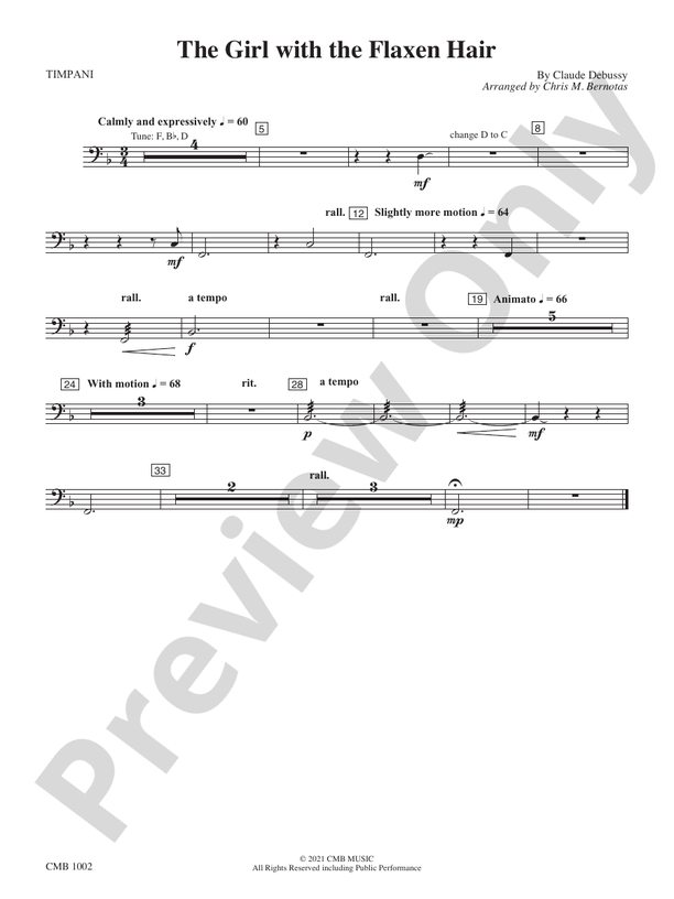 The Girl with the Flaxen Hair: Timpani: Timpani Part - Digital Sheet ...