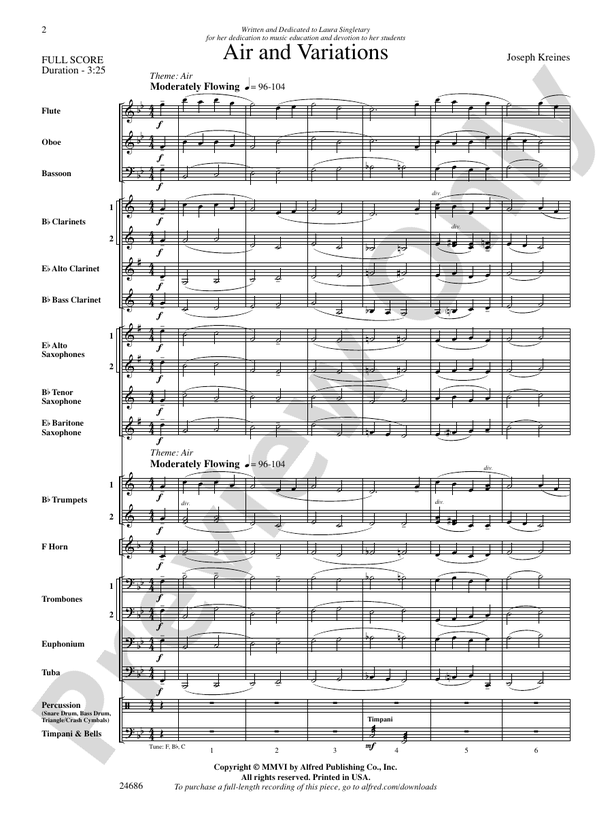 Air and Variations: Concert Band Conductor Score & Parts: Joseph ...