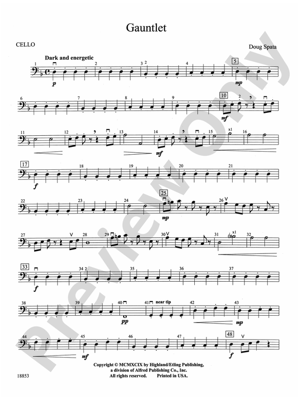 Gauntlet: Cello: Cello Part - Digital Sheet Music Download