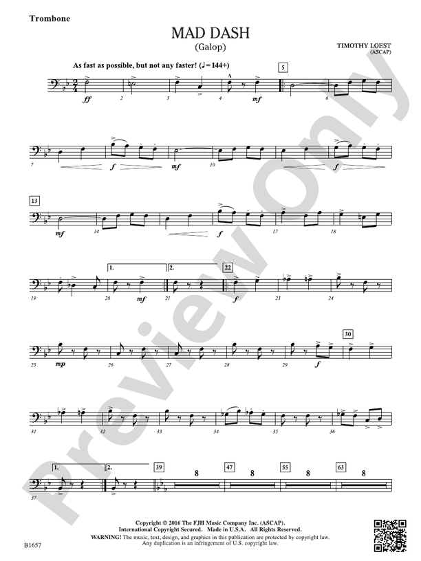Mad Dash: Trombone: Trombone Part: Timothy Loest - Digital Sheet Music ...