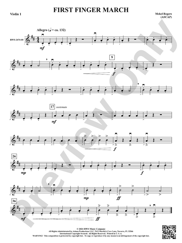 First Finger March: 1st Violin: 1st Violin Part: Mekel Rogers - Digital ...