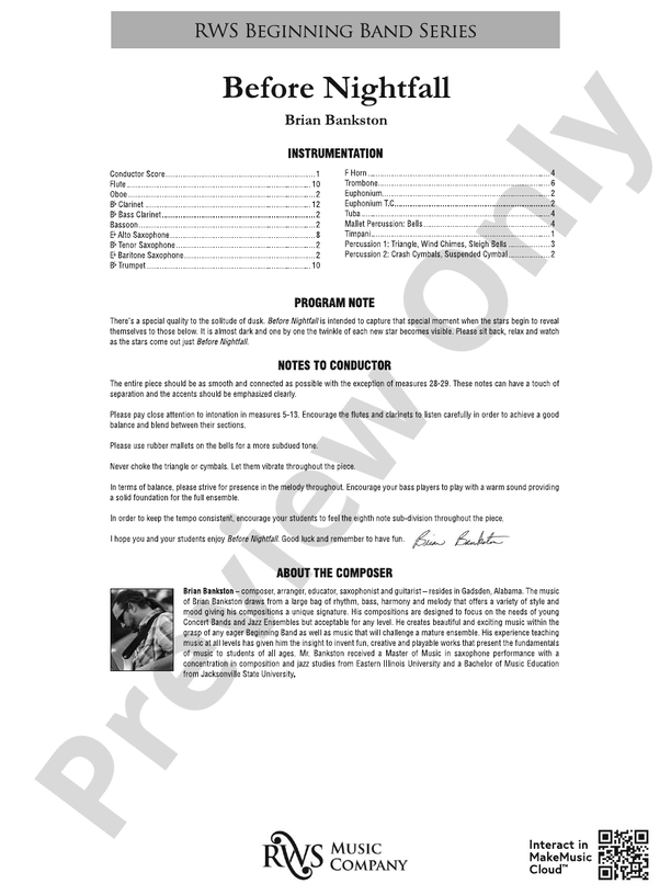 Before Nightfall: Score: Concert Band Score: Brian Bankston - Digital ...