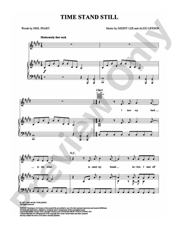 Time Stand Still: Piano/Vocal/Chords: Rush - Digital Sheet Music Download