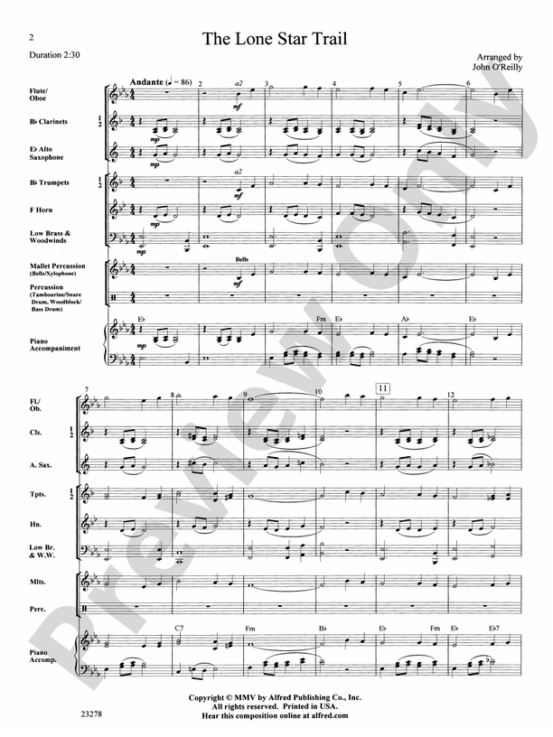 The Lone Star Trail: Concert Band Conductor Score & Parts: John O ...