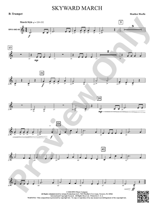 Skyward March: 1st B-flat Trumpet: 1st B-flat Trumpet Part: Heather Hoefle - Digital Sheet Music ...