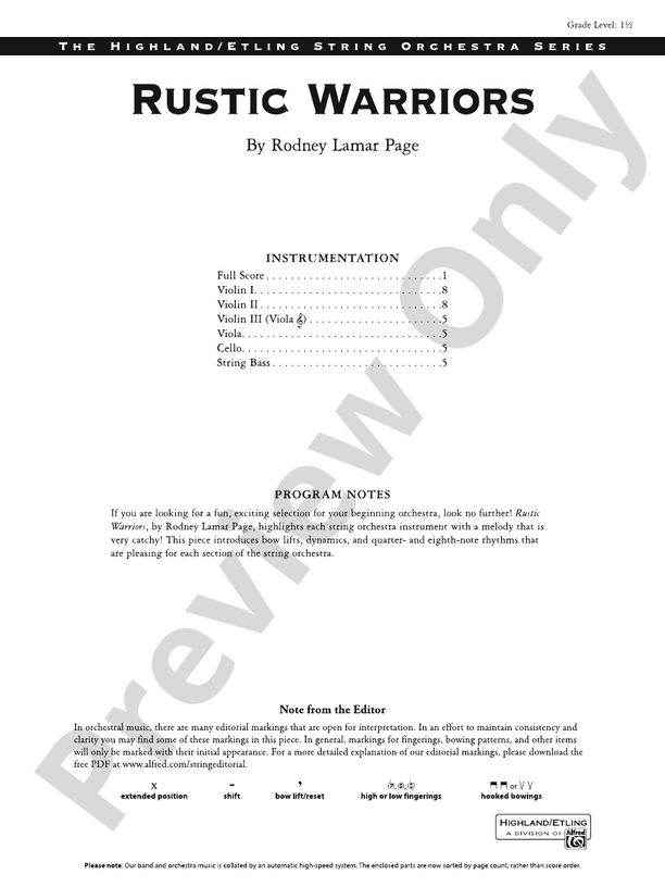 Rustic Warriors: String Orchestra Conductor Score & Parts: Rodney Lamar ...