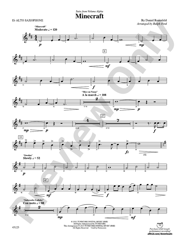 Minecraft: E-flat Alto Saxophone: E-flat Alto Saxophone Part - Digital ...