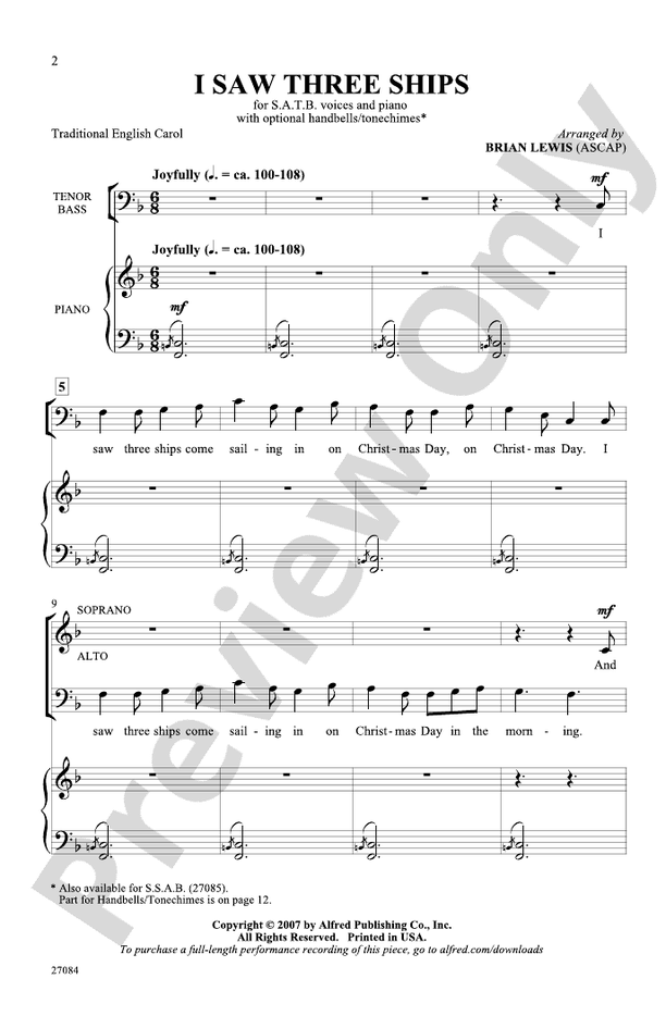 I Saw Three Ships: SATB Choral Octavo - Digital Sheet Music Download