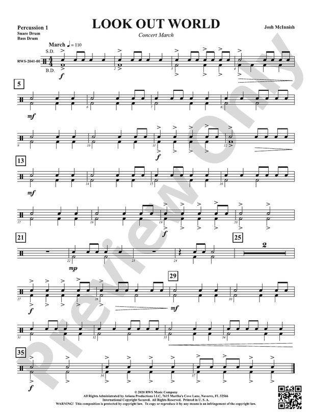 Look Out World - Concert March: 1st Percussion: 1st Percussion Part ...