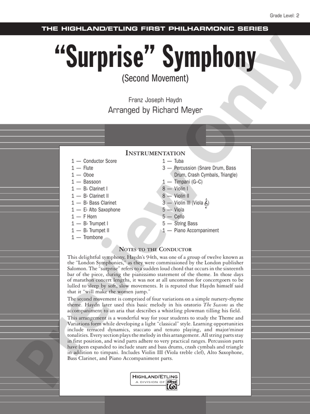 "Surprise" Symphony: Score: Full Orchestra Score - Digital Sheet Music ...