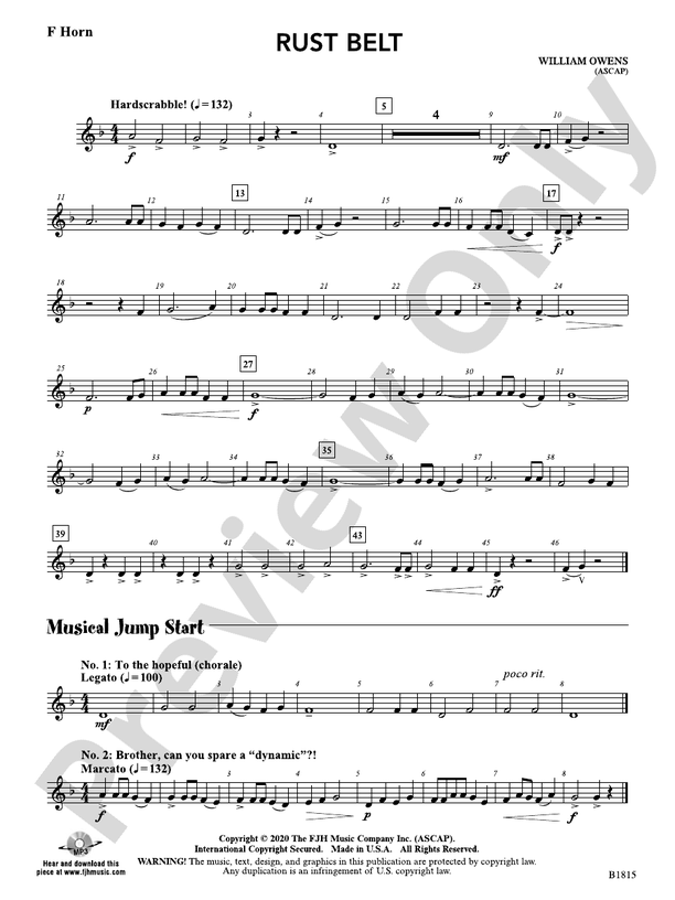 Rust Belt: F Horn: F Horn Part - Digital Sheet Music Download
