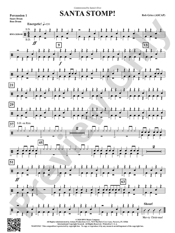 Santa Stomp!: 1st Percussion: 1st Percussion Part: Rob Grice - Digital Sheet Music Download
