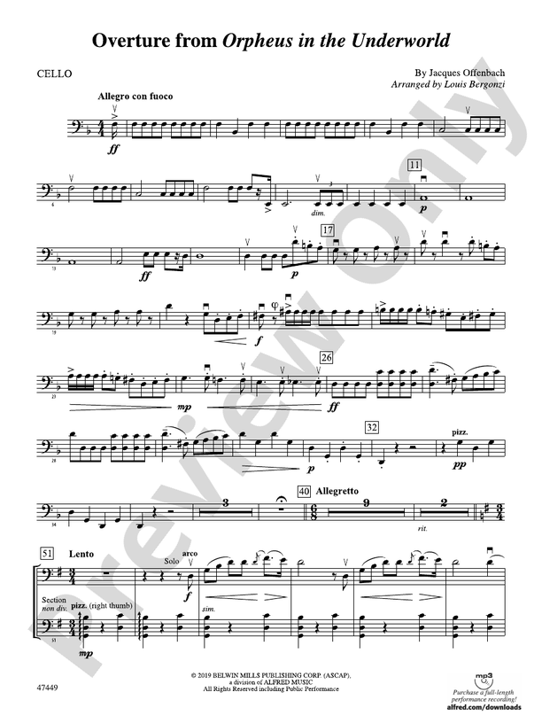 Overture from Orpheus in the Underworld: Cello: Cello Part - Digital ...