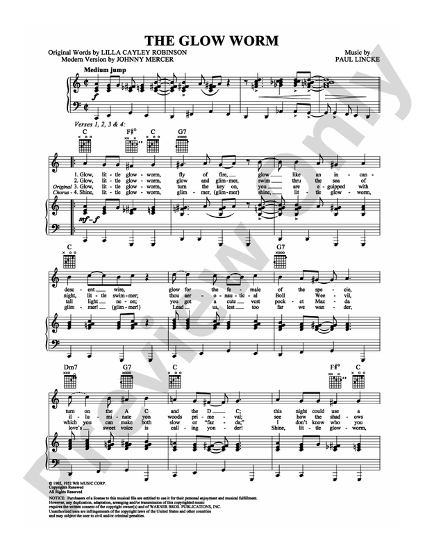 The Glow Worm: Piano/Vocal/Chords: Paul Lincke - Digital Sheet Music Download