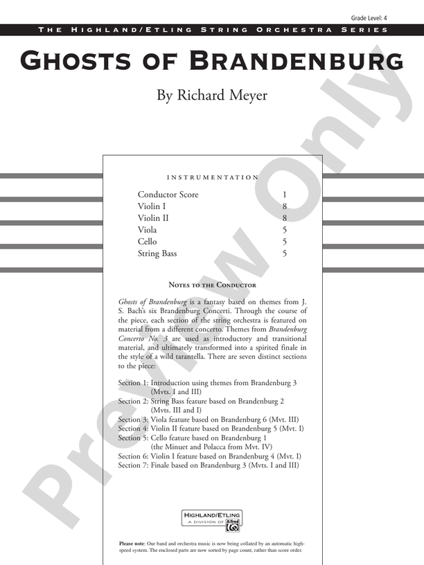 Ghosts of Brandenburg: String Orchestra Conductor Score & Parts ...