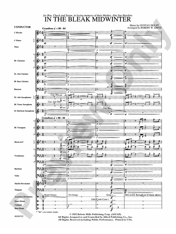 In the Bleak Midwinter: Score: Concert Band Score - Digital Sheet Music ...