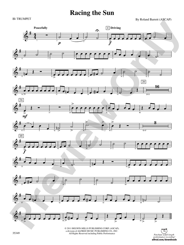 Racing the Sun: 1st B-flat Trumpet: 1st B-flat Trumpet Part - Digital ...
