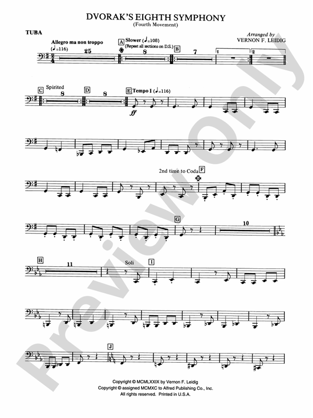 Dvorák's 8th Symphony, 4th Movement: Tuba: Tuba Part - Digital Sheet Music Download