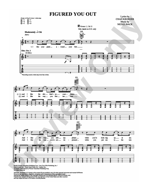 Figured You Out: Guitar TAB: Nickelback - Digital Sheet Music Download