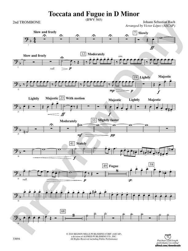 Toccata and Fugue in D Minor: 2nd Trombone: 2nd Trombone Part - Digital ...