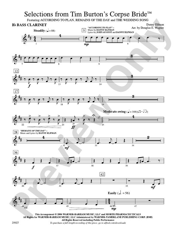 Corpse Bride, Selections from Tim Burton's: B-flat Bass Clarinet: B ...