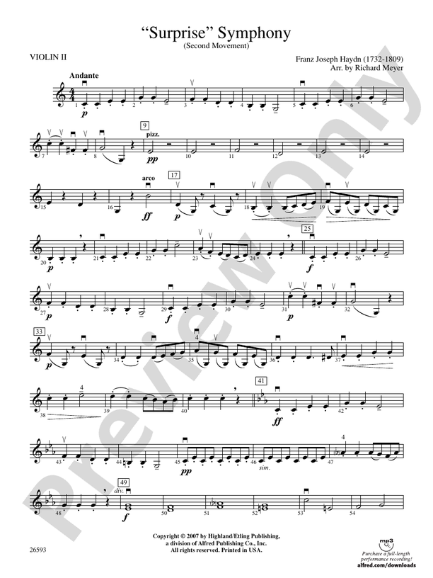 "Surprise" Symphony: 2nd Violin: 2nd Violin Part - Digital Sheet Music ...