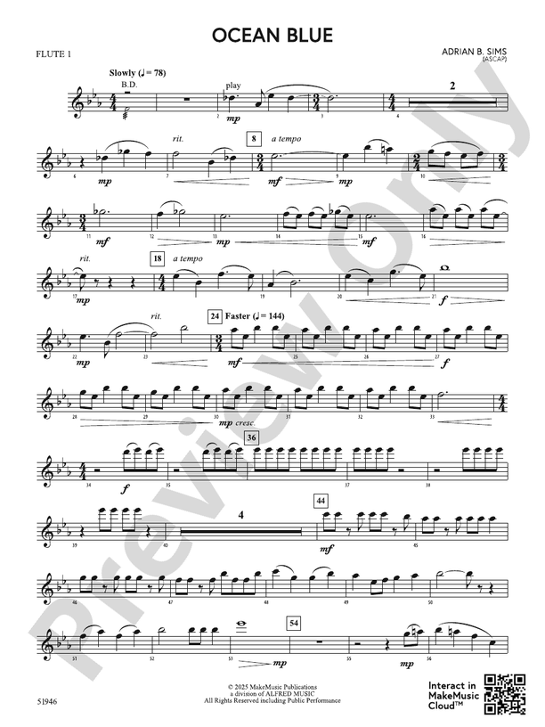 Ocean Blue: Flute: Flute Part - Digital Sheet Music Download