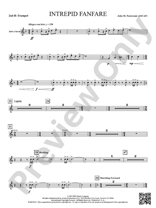 Intrepid Fanfare: 2nd B-flat Trumpet: 2nd B-flat Trumpet Part: John M. Pasternak - Digital Sheet ...