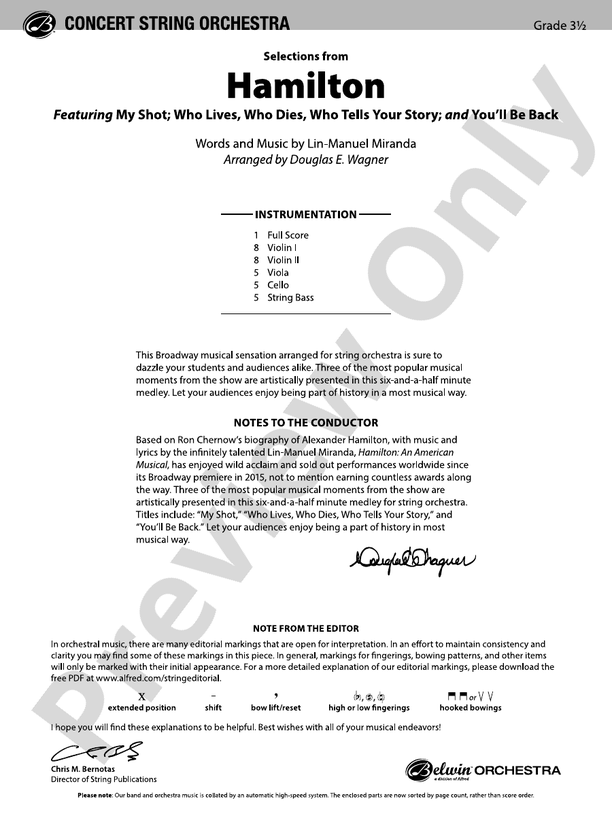 Selections from Hamilton: Score: String Orchestra Score - Digital Sheet ...