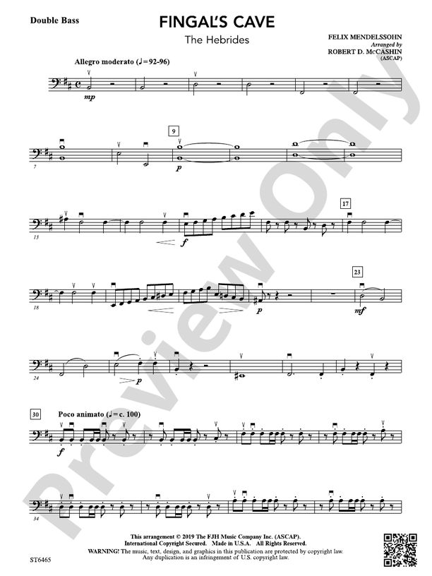 Fingal's Cave: Double Bass: Double Bass Part: Felix Mendelssohn ...