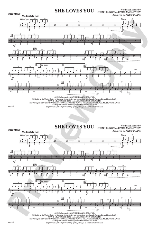 She Loves You: Drumset: Drumset Part - Digital Sheet Music Download