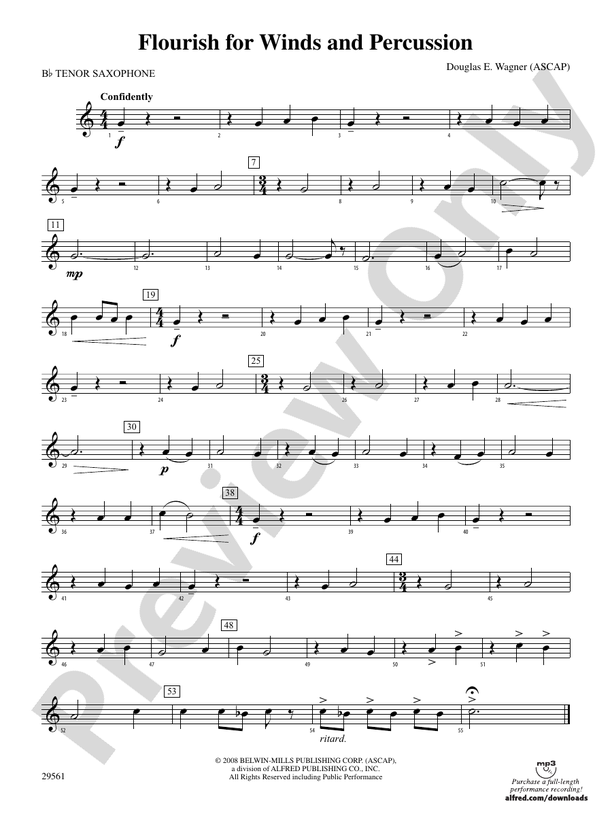 Flourish for Winds and Percussion: B-flat Tenor Saxophone: B-flat Tenor Saxophone Part - Digital ...