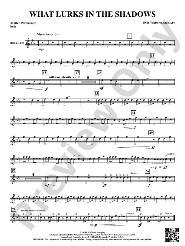 What Lurks in the Shadows: 1st Mallet Percussion: 1st Mallet Percussion Part: Evan VanDoren ...