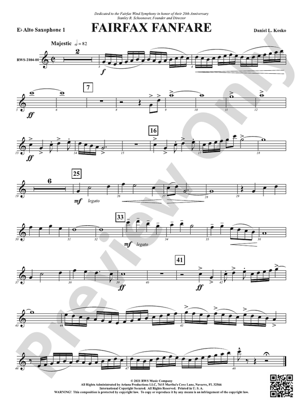 Fairfax Fanfare: 1st E-flat Alto Saxophone: 1st E-flat Alto Saxophone Part: Daniel Kosko ...